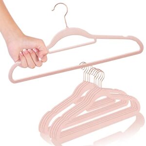 purevacy velvet non slip hangers rose gold 17.5", pack of 10 slim velvet hangers, durable and thin velvet coated hangers for clothes, lightweight velvet hangers with rose gold hooks