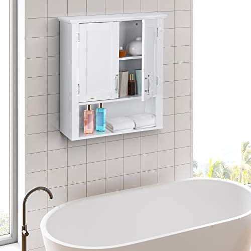 SUPER DEAL Bathroom Wall Cabinet Over The Toilet, Medicine Cabinet with Two Doors and Three Shelves, White