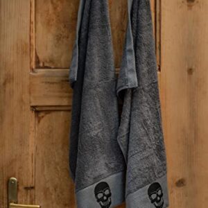 Skullistic Gothic Skull Embroidery Hand Towel 2pcs Set, 100% Cotton | Decorative Bathroom Towel for Hands & Face, Halloween Decor