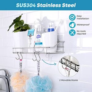 KESOL Adhesive Shower Caddy Shower Shelf Shower Organizer for Bathroom Organization with Hooks, SUS304 Stainless Steel, 2 Pack (Silver)