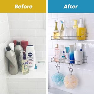 KESOL Adhesive Shower Caddy Shower Shelf Shower Organizer for Bathroom Organization with Hooks, SUS304 Stainless Steel, 2 Pack (Silver)