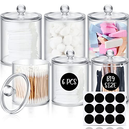 6 Pcs Extra Large Apothecary Jars Restroom Bathroom Organizer Cotton Ball Holder Bathroom Containers Acrylic Bathroom Jars with Lids Set Apothecary Jar Set for Cotton Swab Hair Clip