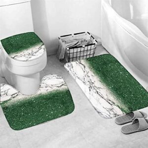 JQH store 4PCS Green Marble Shower Curtain Set with Non-Slip Rugs Toilet Lid Cover and Bath Mat Shower Curtain with 12 Hooks Bathroom Sets with Shower Curtain and Rugs and Accessories