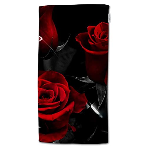 HGOD DESIGNS Rose Hand Towels,Abstract Red Rose and Black Leaves 100% Cotton Soft Bath Hand Towels for Bathroom Kitchen Spa Hand Towels 15"X30"