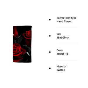 HGOD DESIGNS Rose Hand Towels,Abstract Red Rose and Black Leaves 100% Cotton Soft Bath Hand Towels for Bathroom Kitchen Spa Hand Towels 15"X30"