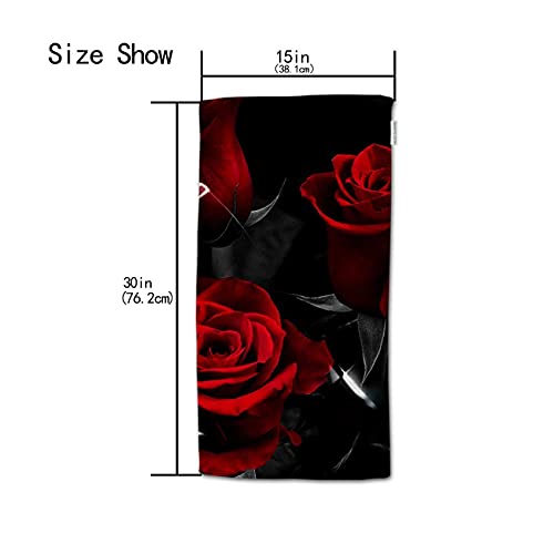 HGOD DESIGNS Rose Hand Towels,Abstract Red Rose and Black Leaves 100% Cotton Soft Bath Hand Towels for Bathroom Kitchen Spa Hand Towels 15"X30"