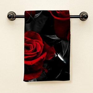 HGOD DESIGNS Rose Hand Towels,Abstract Red Rose and Black Leaves 100% Cotton Soft Bath Hand Towels for Bathroom Kitchen Spa Hand Towels 15"X30"