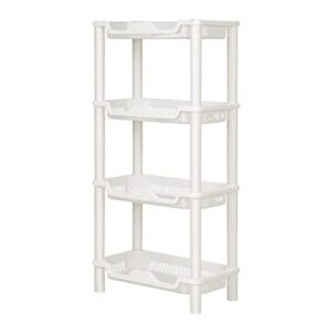 elyken 4 tier shower caddy organizer shelf standing, 15.8 x 8.1 x 31.5 inches, rustproof, plastic floor storage rack for bathroom, countertop, shower pan, narrow place, white