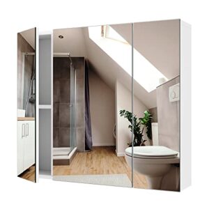 shuangz bathroom medicine cabinet with 3 doors, 27.6 x 23.6 inch wall mirror cabinet multipurpose storage organizer adjustable shelves, white