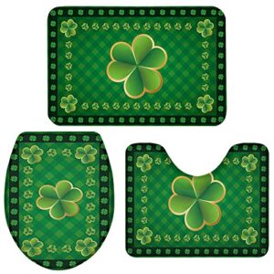 apular fashion 3 piece bath rugs set st. patrick's day shamrock clover printed non slip ultra soft bathroom mats, u shape mat and toilet lid cover mat bath mats