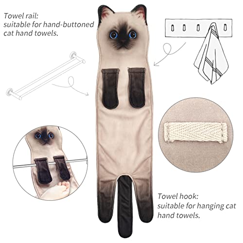 Openhahaha Cat Hand Towels for Bathroom,Cat Kitchen Towels Decorative Hand Towel,Hanging Cat Towel Washcloths Face Towels Absorbent Soft- Siamese Cat Towels for Cat Lover (Siamese Cat)