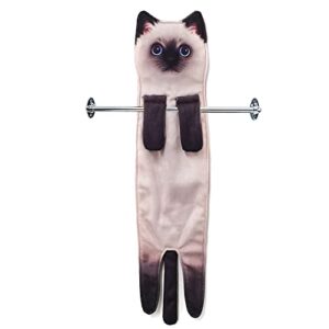 Openhahaha Cat Hand Towels for Bathroom,Cat Kitchen Towels Decorative Hand Towel,Hanging Cat Towel Washcloths Face Towels Absorbent Soft- Siamese Cat Towels for Cat Lover (Siamese Cat)