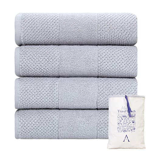 Antioch Home Bathroom Hand Towels, Hotel Quality & Fluffy & Absorbent & Soft & Fast Drying Turkish Hand Towels for Bathroom, 100% Cotton Turkish Hand Towel Set - [ 4 Pack – 16x28 inches ] - Light Grey