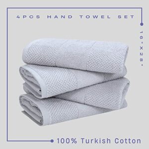 Antioch Home Bathroom Hand Towels, Hotel Quality & Fluffy & Absorbent & Soft & Fast Drying Turkish Hand Towels for Bathroom, 100% Cotton Turkish Hand Towel Set - [ 4 Pack – 16x28 inches ] - Light Grey