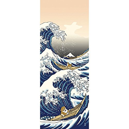 Hamamonyo Shiba Inu in Great Wave Kanagawa Chusen Tenugui Towel