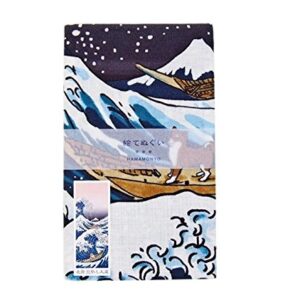 Hamamonyo Shiba Inu in Great Wave Kanagawa Chusen Tenugui Towel