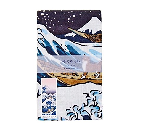 Hamamonyo Shiba Inu in Great Wave Kanagawa Chusen Tenugui Towel