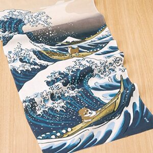 Hamamonyo Shiba Inu in Great Wave Kanagawa Chusen Tenugui Towel