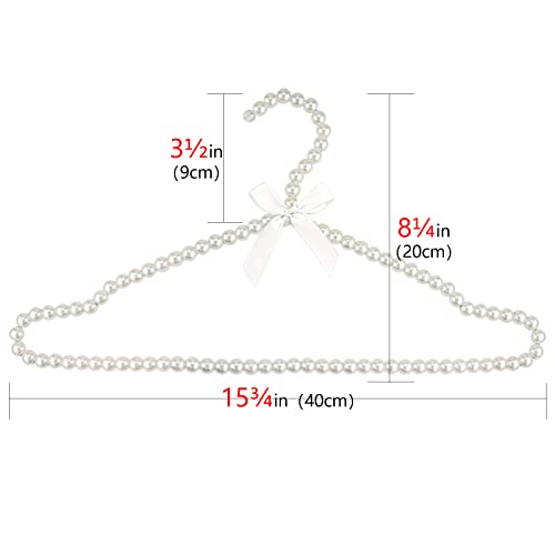 ADORILA 5 Pack Pearl Clothes Hangers, Elegant Bridesmaid Hangers, Closet Coat Storage Organizer Bowknot Standard Wedding Hangers (White)