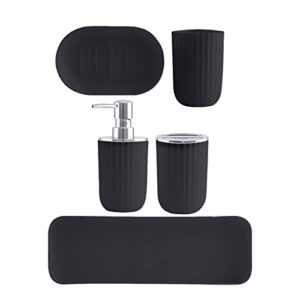 magideal bathroom accessories set, tumbler, lotion dispenser bottle, brush holder, soap dish, tray, modern bath necessities stuff decor neat, black