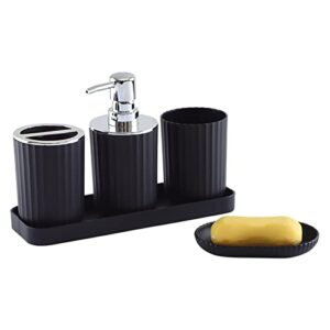 MagiDeal Bathroom Accessories Set, Tumbler, Lotion Dispenser Bottle, Brush Holder, Soap Dish, Tray, Modern Bath Necessities Stuff Decor Neat, Black