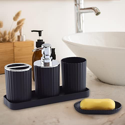 MagiDeal Bathroom Accessories Set, Tumbler, Lotion Dispenser Bottle, Brush Holder, Soap Dish, Tray, Modern Bath Necessities Stuff Decor Neat, Black