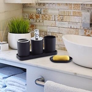 MagiDeal Bathroom Accessories Set, Tumbler, Lotion Dispenser Bottle, Brush Holder, Soap Dish, Tray, Modern Bath Necessities Stuff Decor Neat, Black