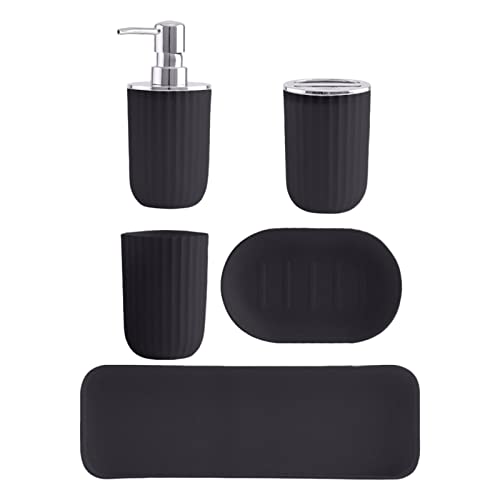 MagiDeal Bathroom Accessories Set, Tumbler, Lotion Dispenser Bottle, Brush Holder, Soap Dish, Tray, Modern Bath Necessities Stuff Decor Neat, Black