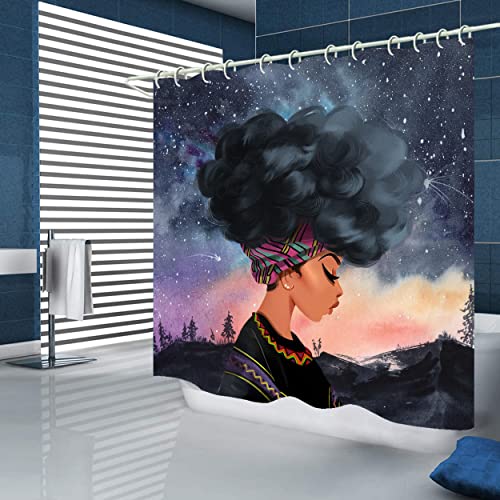 African American Shower Curtains for Bathroom, Black Girl Bathroom Sets with Shower Curtain and Rugs and Accessories, 4PCS Bathroom Decor Sets (Purple)