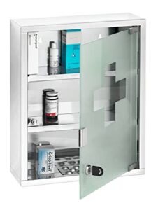 wenko medicine cabinet with lock, wall mounted bathroom storage, hanging medical cabinet, first aid wall cabinet with safety glass door, modern, medium, 11.8 x 15.7 x 4.7 in, silver shiny