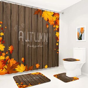 4pc autumn leaves bathroom shower curtain sets wooden board bathroom sets colorful abstract bathroom sets with rugs and accessories fall leaves shower curtain for bathroom decoration