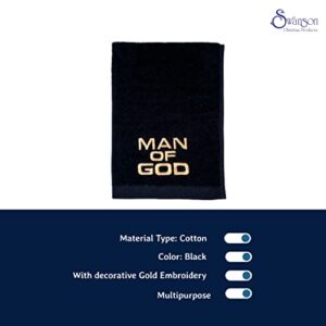 Swanson Christian Products Embroidered Hand Towels - 'Man of God ' - for Christian Men, Pastor, Clergy, & Ministers - Pastor Towel - Black w/Gold Lettering