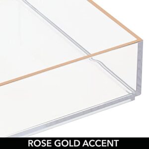 mDesign Plastic Drawer Organizer, Square Storage Tray for Cosmetics, Makeup, and Accessories on Vanity, Countertop, Bathroom, or Cabinet - 3 Pack - Clear/Rose Gold