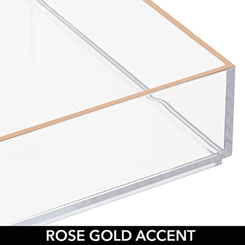 mDesign Plastic Drawer Organizer, Square Storage Tray for Cosmetics, Makeup, and Accessories on Vanity, Countertop, Bathroom, or Cabinet - 3 Pack - Clear/Rose Gold