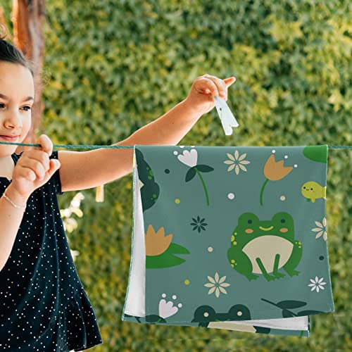 WELLDAY Cute Frogs Hand Towels Set of 2 Ultra Soft Face Towel Hand Cloth Absorbent Fingertip Bath Towels for Bathroom Hotel, Gym and Spa 28" X 14"