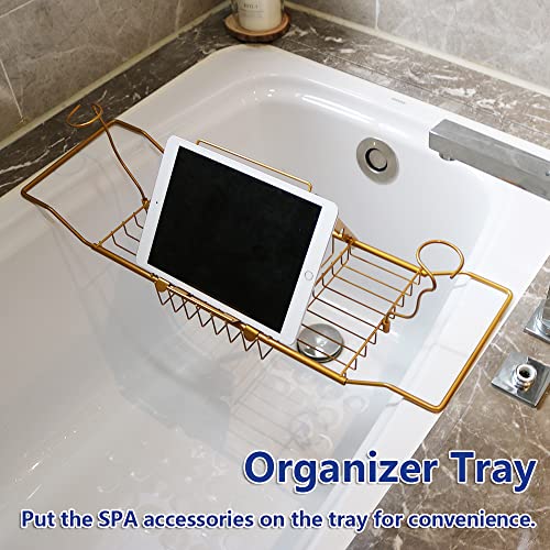 BESTHLS Bathtub Tray Caddy for Luxury Bath Expandable Extra Wide Bath Tub Tray with Wine Glass Holder & Soap Accessaries Holder & Laptop Reading and Organizer Ideal for Home Spa Lover (Copper)