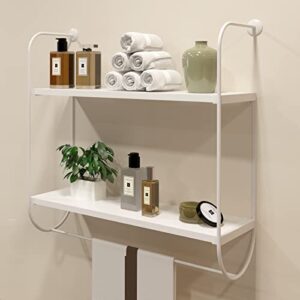 welland 2-tier wall mounted bathroom shelf with towel rack, 17" white floating shelves towel shelves over toilet storage shelving for bathroom, living room, kitchen