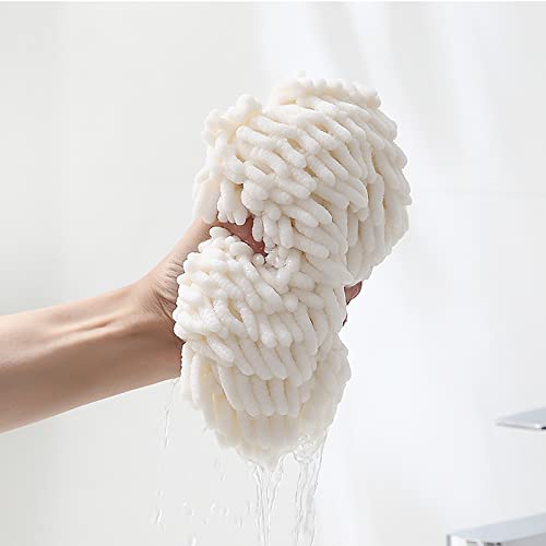 2 Pack Chenille Hanging Hand Towel Ball Soft Absorbent Microfiber Hand Towels Plush Quick-Drying Hanging Hand Towel Ball with Hanging Loops for Bathroom Kitchen, White and Gray