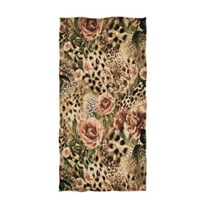 alaza vintage leopard and flower ultra soft hand towel wash cloths for bath, hotel, gym, spa, beach and exercise(16" x 30")