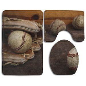 retro baseball non-slip bath mat set 3 piece bathroom mat set includes bathroom rugs/contour mat/toilet cover