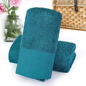 PiccoCasa 100% Cotton Hand Towels, 2 Pack Thick Face Towel Set Design, Super Soft and Highly Absorbent Hand Towel for Bathroom (Teal, 16 x 30 Inch)