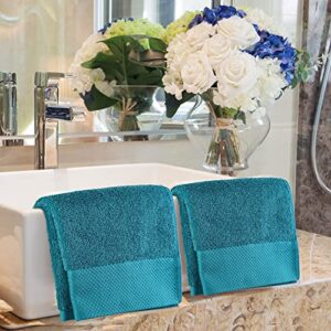 PiccoCasa 100% Cotton Hand Towels, 2 Pack Thick Face Towel Set Design, Super Soft and Highly Absorbent Hand Towel for Bathroom (Teal, 16 x 30 Inch)