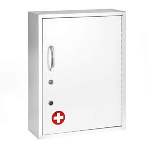 adirmed medicine cabinet with pull-out shelf & document pocket - large dual lock wall mounted steel medical organizer - safe and secure storage for medicine first aid and emergency kit (white)