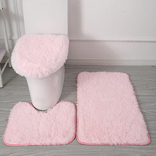 MOONASE Bathroom Rugs Set 3 Pieces Ultra Soft Non Slip and Absorbent Chenille Bath Rugs Machine Washable for Tub, Shower, Bathroom (Pink) (fdgfhgh)