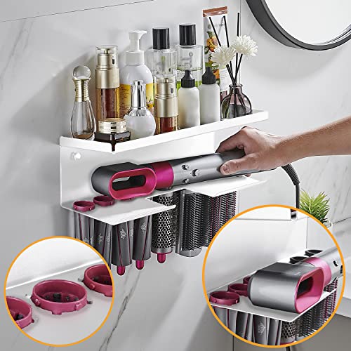 Yimerlen Airwrap Storage Holder Compatible with Dyson Airwrap Wall Mount Storage Rack for Curling Iron Attachments and Complete Styler (with Air Cushion Comb) White-sus304