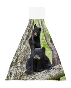 hanging hand towels kitchen towel cute little black bear in a tree bathroom hand towels with loop tie towels soft,absorbent tea bar towels,1pc