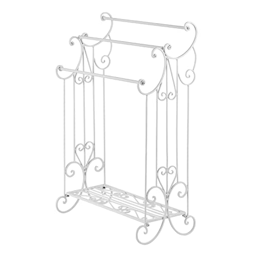 Wenbery White Free Standing Towel Rack for Bathroom, Standing Towel Rack with 3 Tiered Bars and Storage Shelf, Flower Leaves Floor Towel Rack