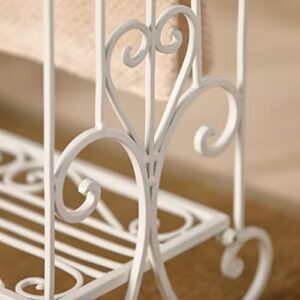 Wenbery White Free Standing Towel Rack for Bathroom, Standing Towel Rack with 3 Tiered Bars and Storage Shelf, Flower Leaves Floor Towel Rack