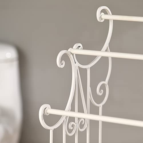 Wenbery White Free Standing Towel Rack for Bathroom, Standing Towel Rack with 3 Tiered Bars and Storage Shelf, Flower Leaves Floor Towel Rack