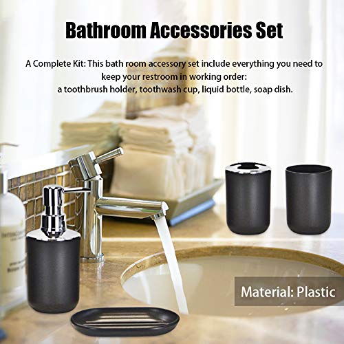 58bh Plastic Bathroom Accessory Set, 4 Pieces Collection Bathroom Accessories Includes Toothbrush Holder,Toothbrush Cup, Soap Dispenser and Soap Dish